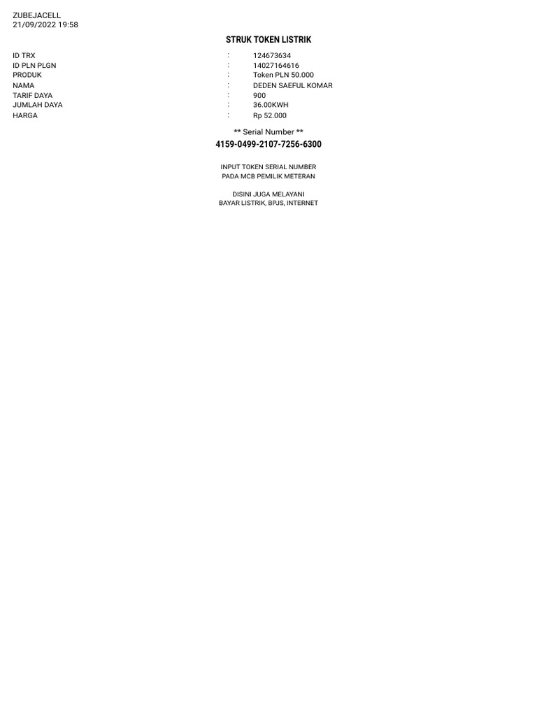 Cetak Struk - Token PLN Prabayar PDF | PDF