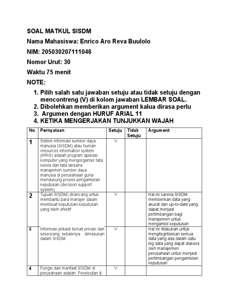 SOAL MATKUL SISDM | PDF
