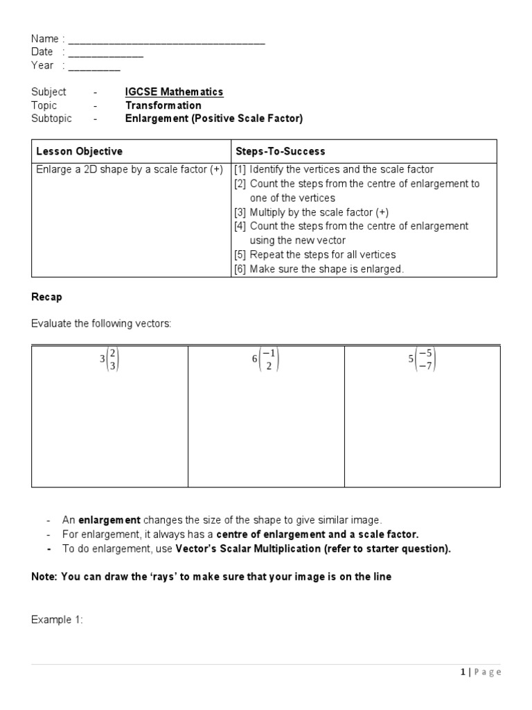IGCSE Math: Positive Enlargement | PDF | Scalar (Mathematics) | Vector ...