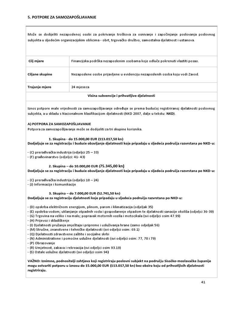 Potpora Za Samozaposljavanje | PDF
