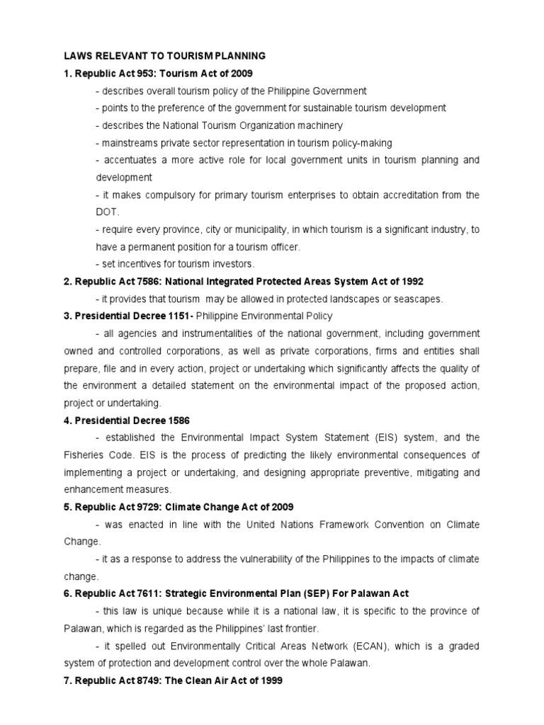 Laws Relevant To Tourism Planning | PDF | Environmental Impact ...