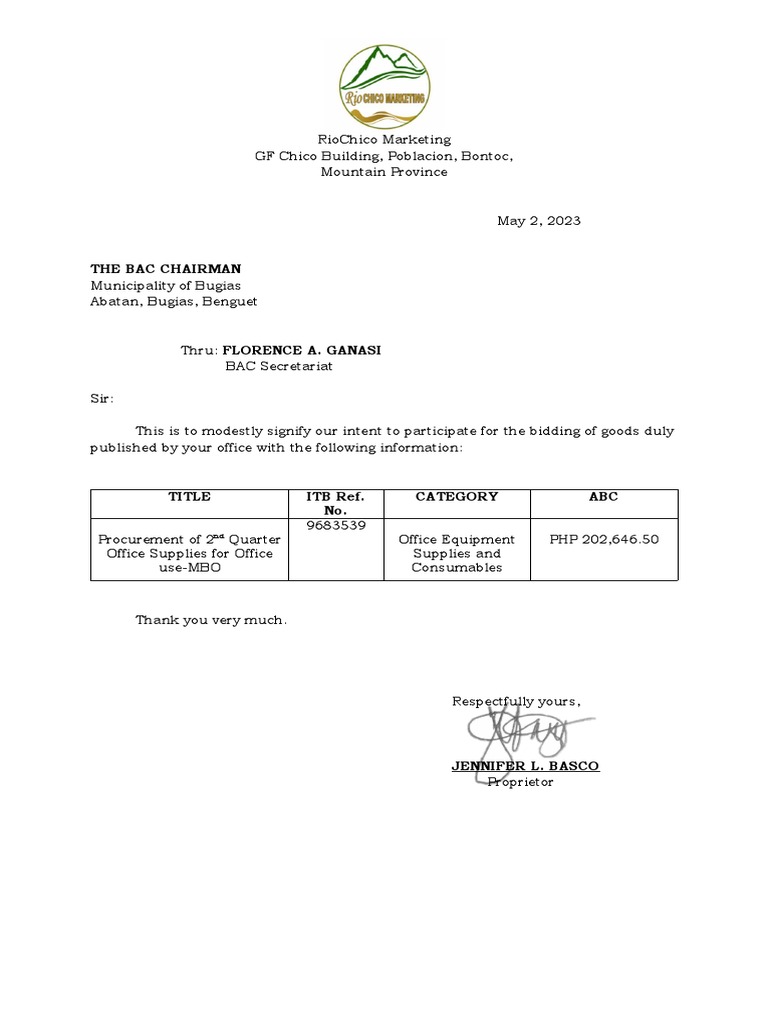 Letter of Intent-PENRO.docx | PDF