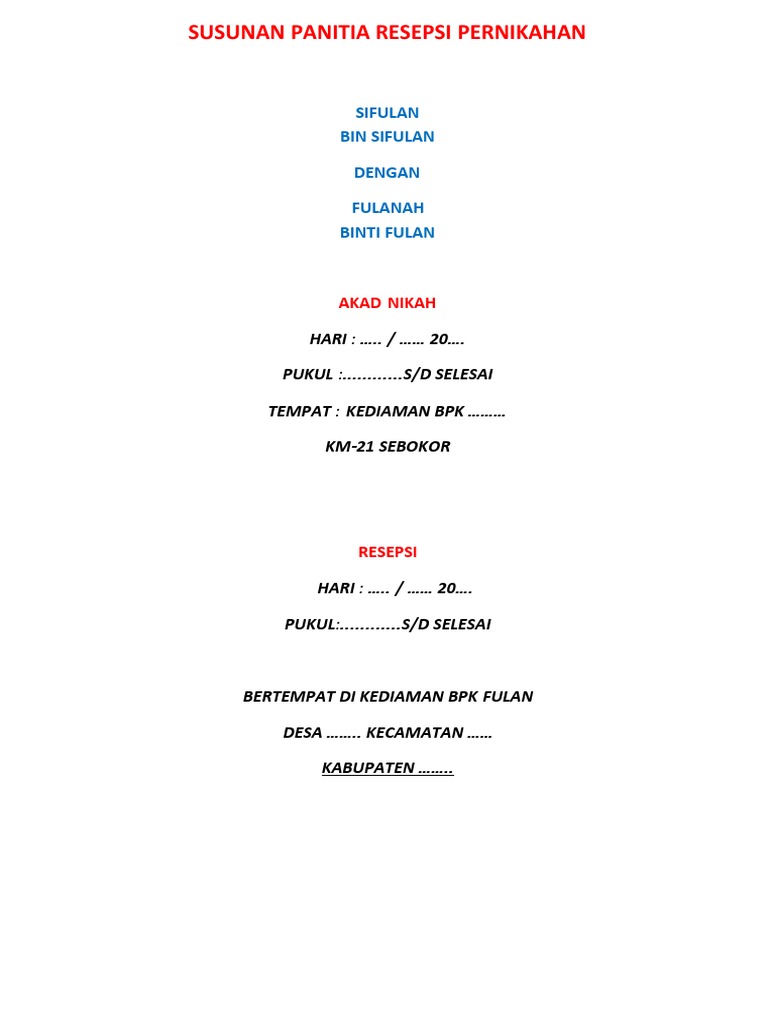 Susunan Panitia Resepsi Pernikahan | PDF | Griya & Taman