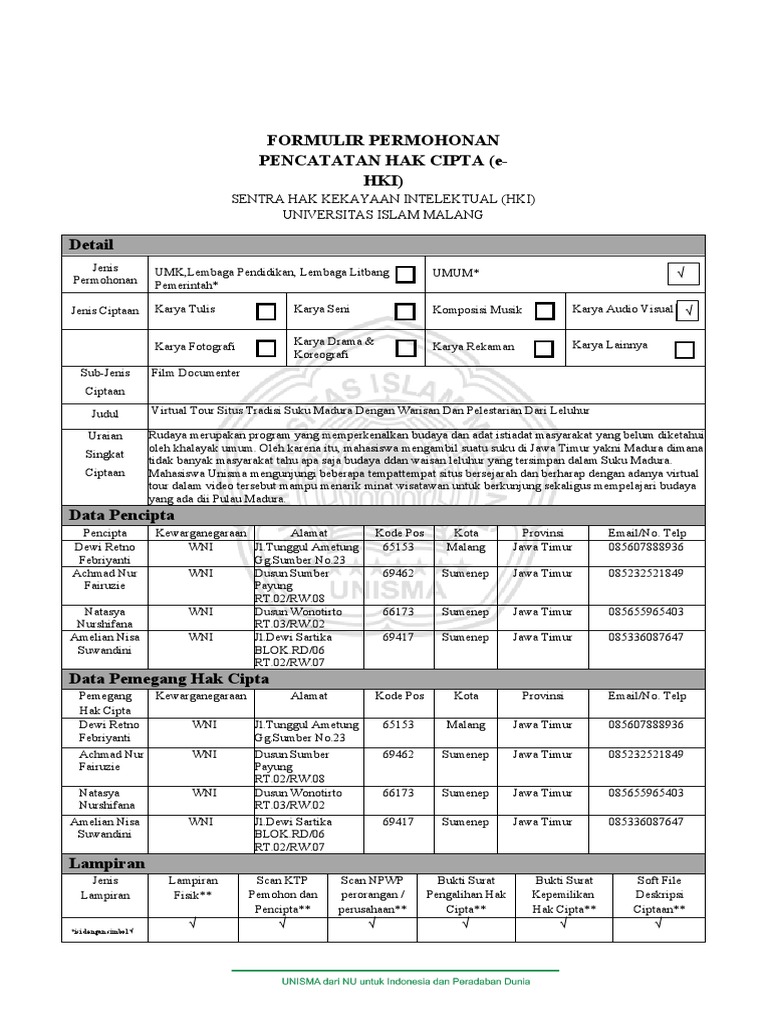 Permohonan Pengajuan Hak Cipta - 2023 | PDF