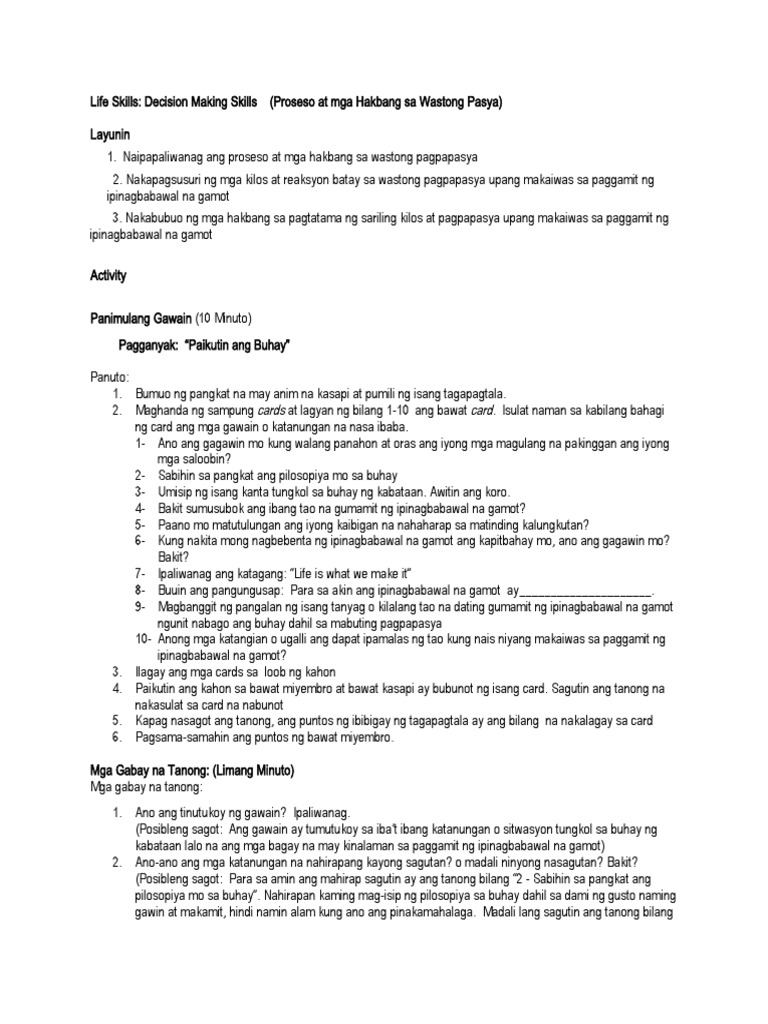 Life Skills Decision Making Skills Guide L2 | PDF