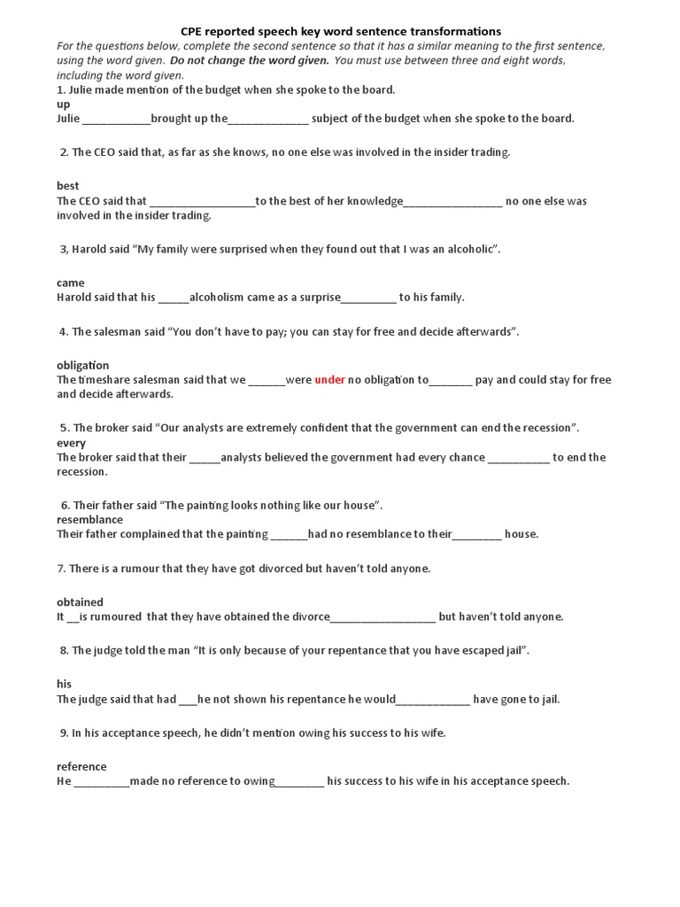 CPE - Sentence Transformation | PDF | Self-Improvement