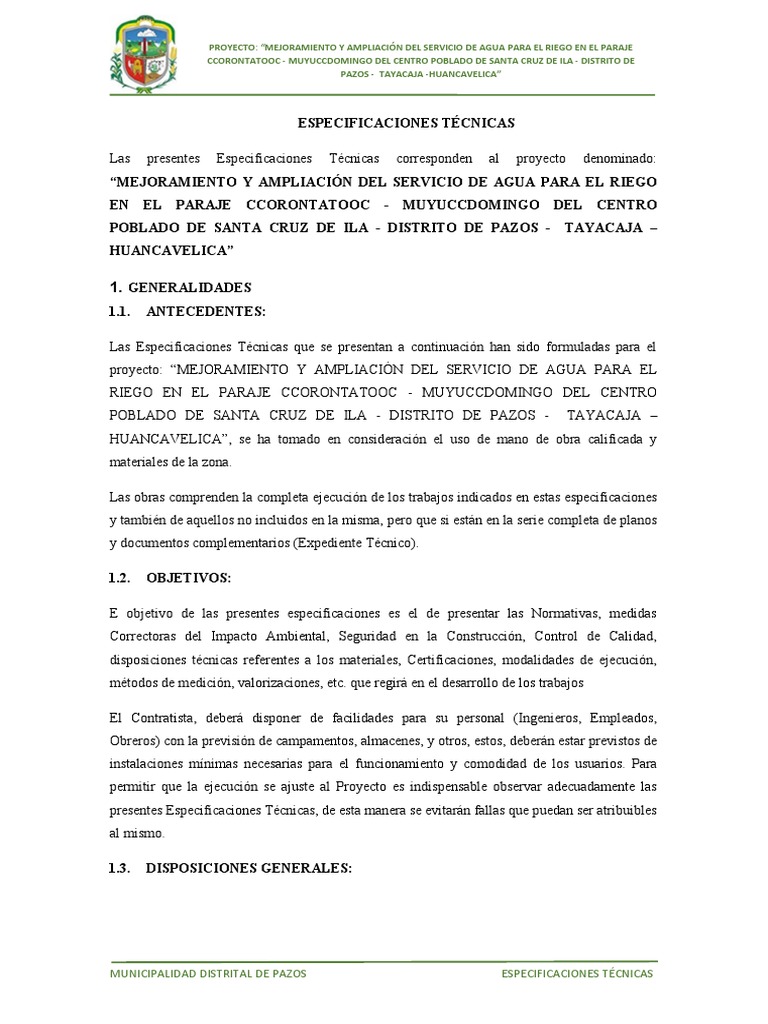 Especificaciones Tecnicas | PDF