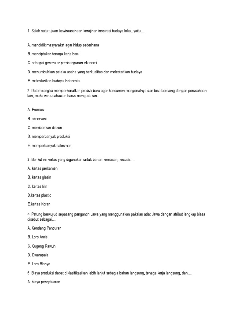 Soal Latihan Pkwu Semester 2 - 2023 | PDF