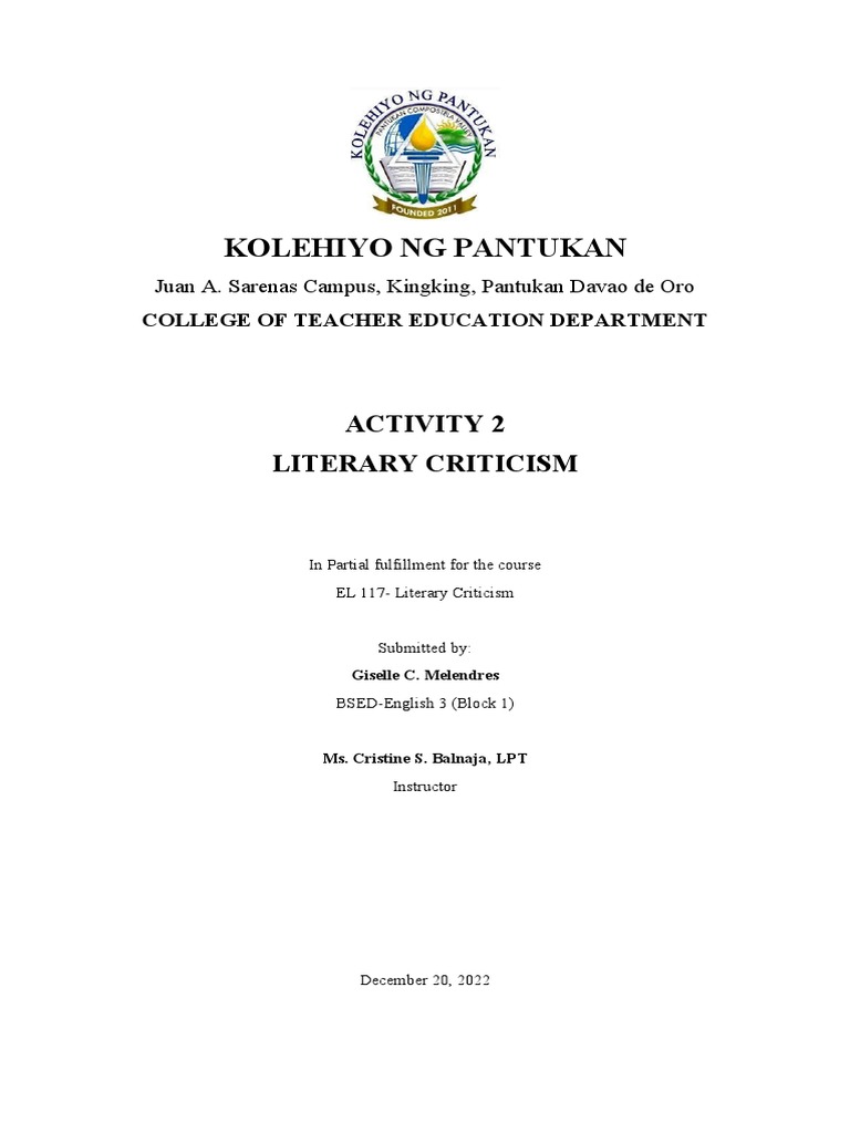 Literary Criticism Analysis Activities | PDF | Social Science | Philosophy