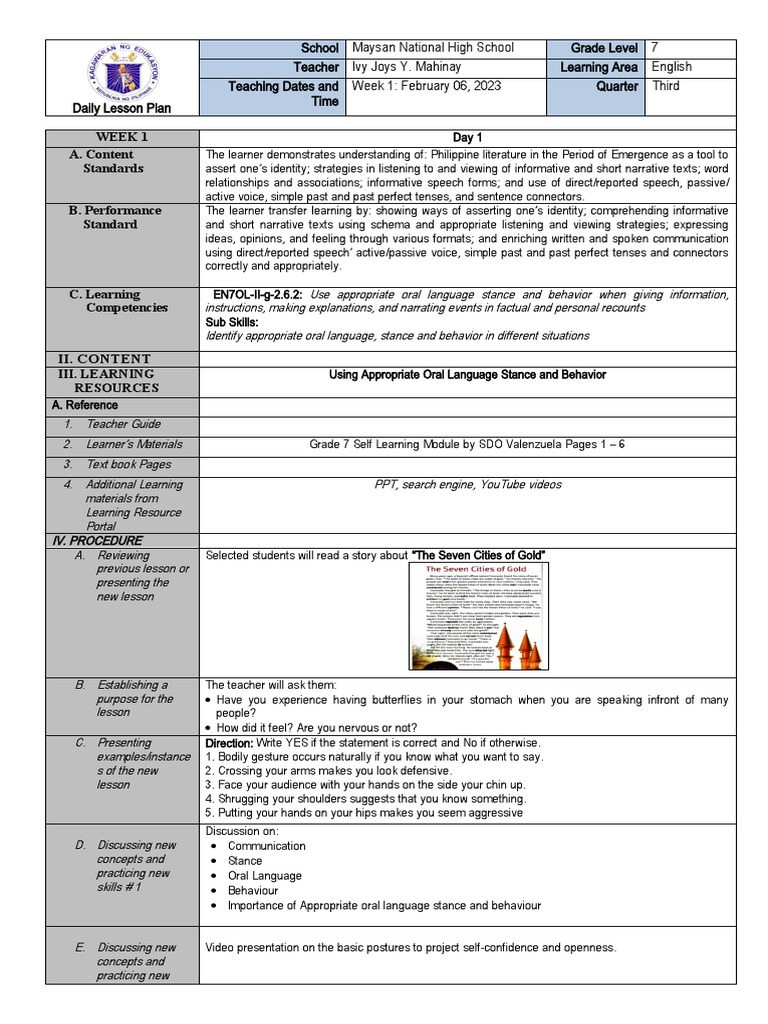 DLP Quarter 3 - Week 1 | PDF | Nonverbal Communication | Communication