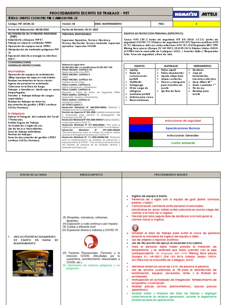 02. PET_SKOM_02 INSPECCION PRE PM CAMION 980-5E. Ver.05 | PDF | Camión ...