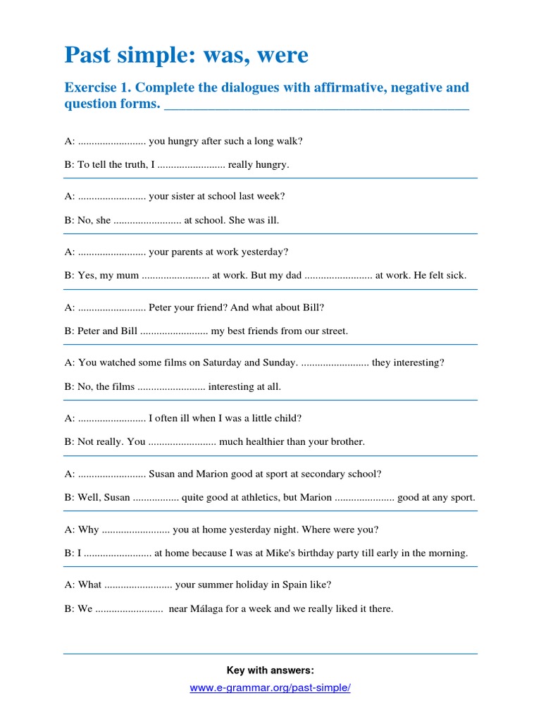 Past Simple Was Were Exercise 1 | PDF