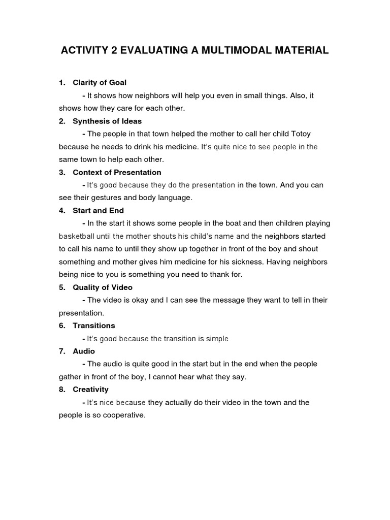 Evaluating A Multimodal Material | PDF