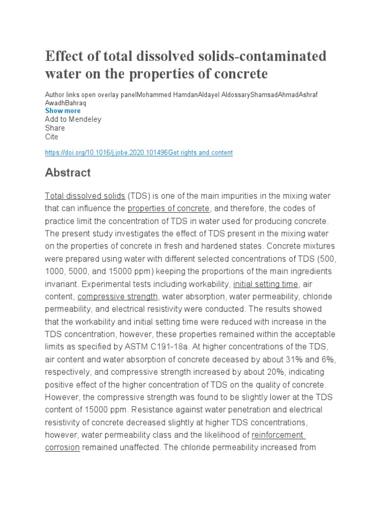 Effect of TDS | Download Free PDF | Concrete | Cement