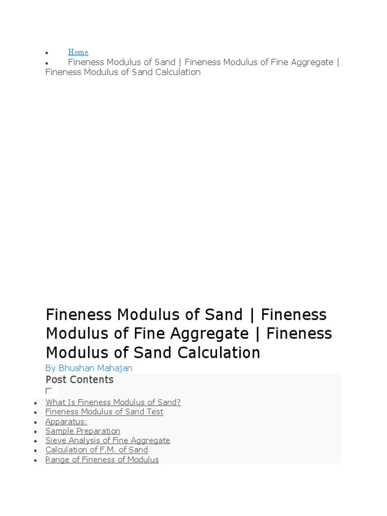 Fineness Modulus of Sand - Fineness Modulus of Fine Aggregate ...