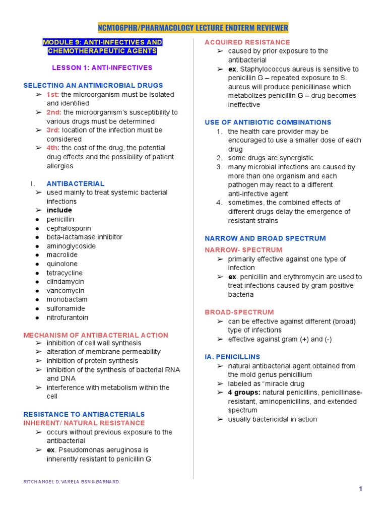 Pharma Lecture Endterm Reviewer | PDF | Beta Lactamase | Penicillin