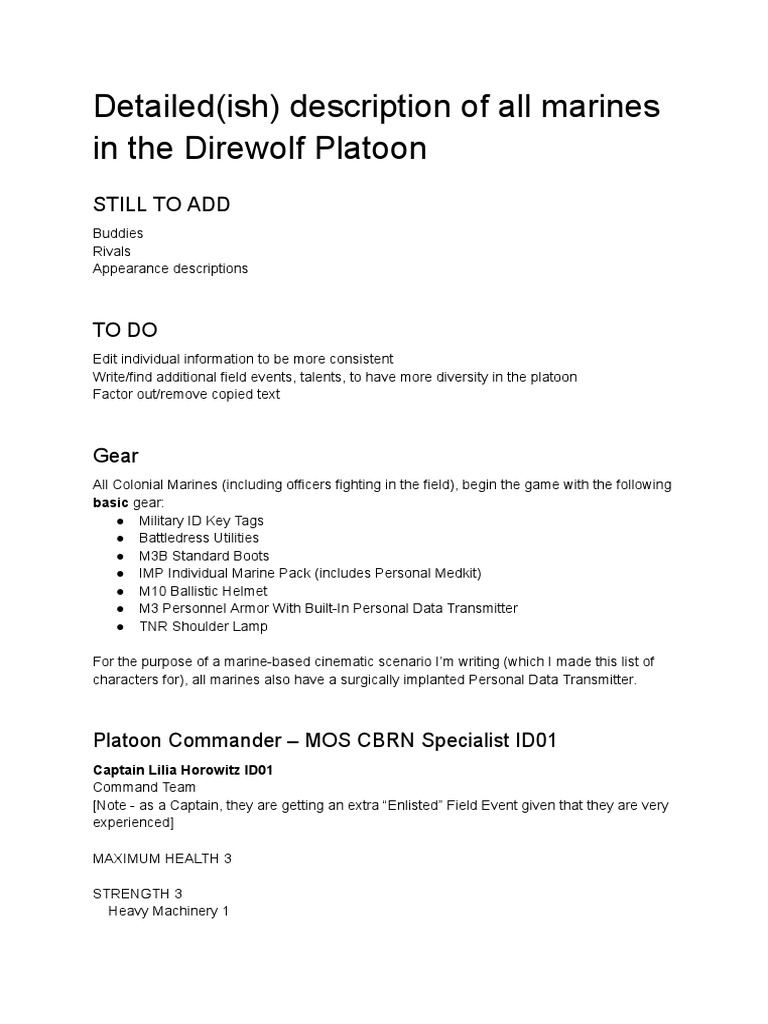Direwolf Platoon Detailedish Description V3.0 | PDF | Platoon | Sergeant