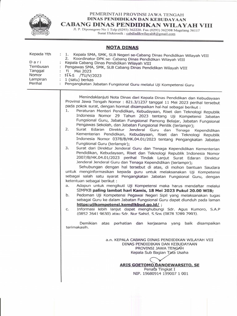 Nodin Pengangkatan Jabfung Guru Melalui UJIKOM Guru PDF | PDF