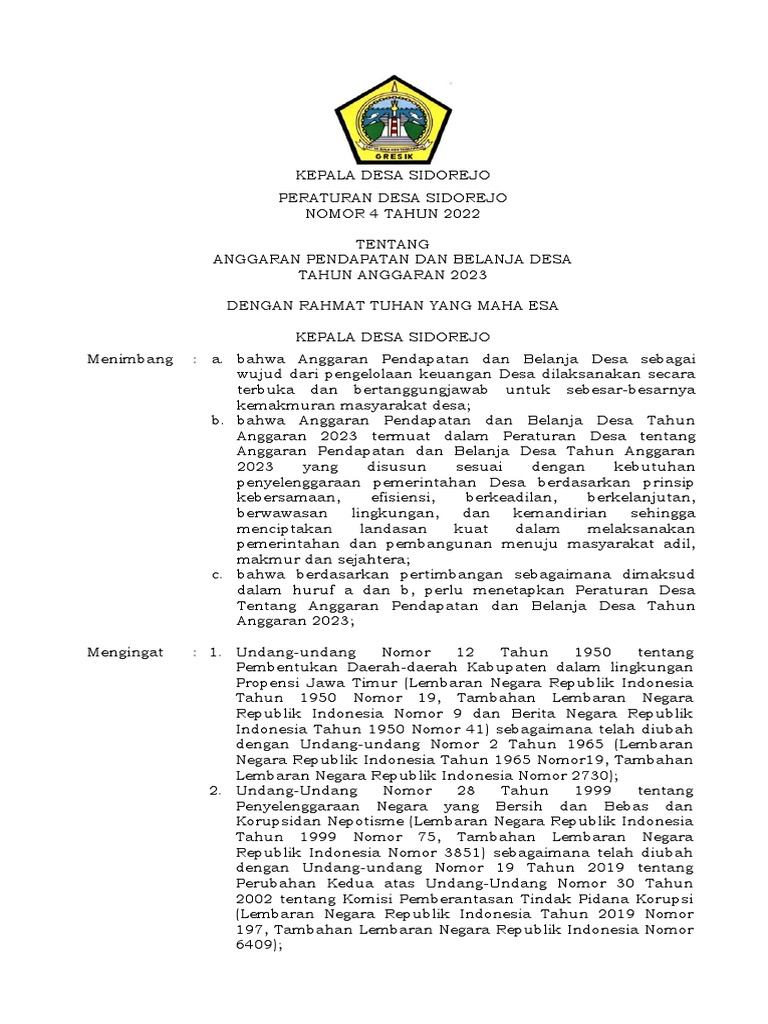 2023 - Draft Perdes APB Desa | PDF