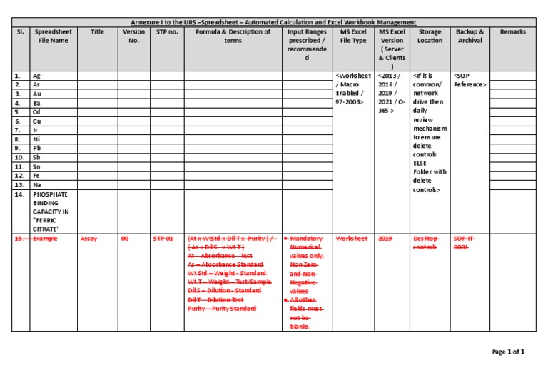 Annexure To URS - Spreadsheet Validation | PDF | Microsoft Excel | Spreadsheet