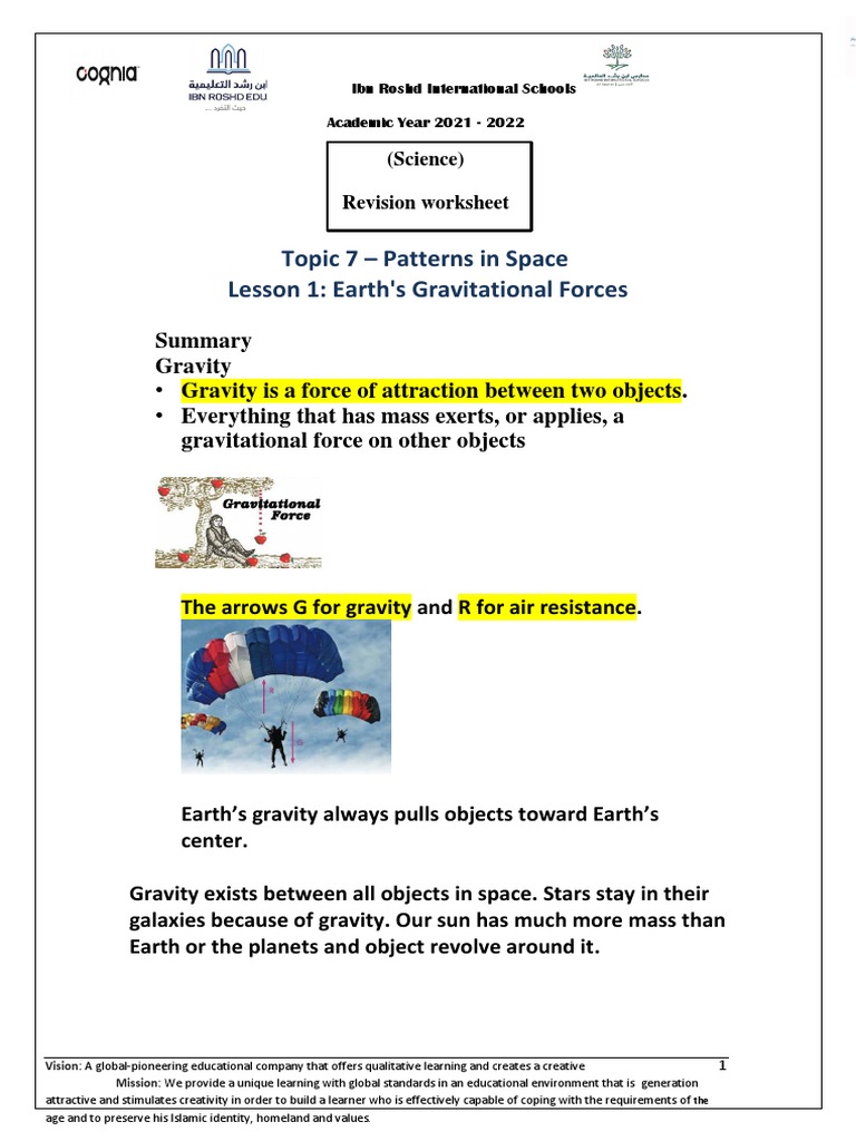 1 Science Revision G5 (Topic 7) | PDF | Gravity | Earth