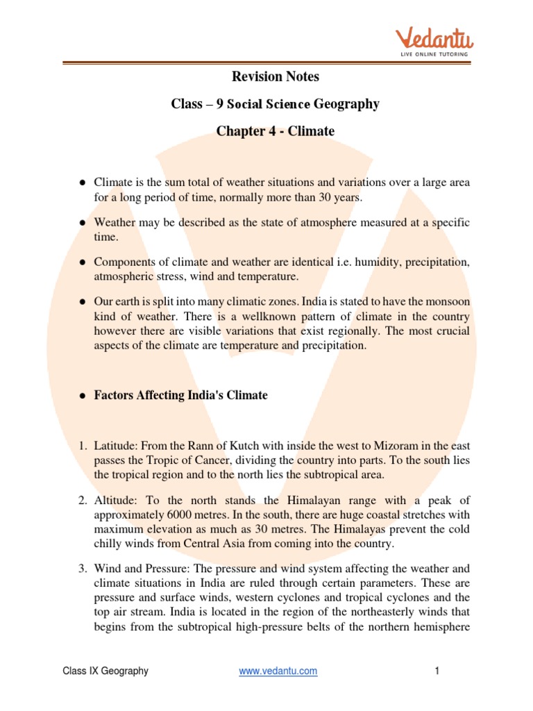 Class 9 Geography: Climate Overview | PDF | Monsoon | Wound