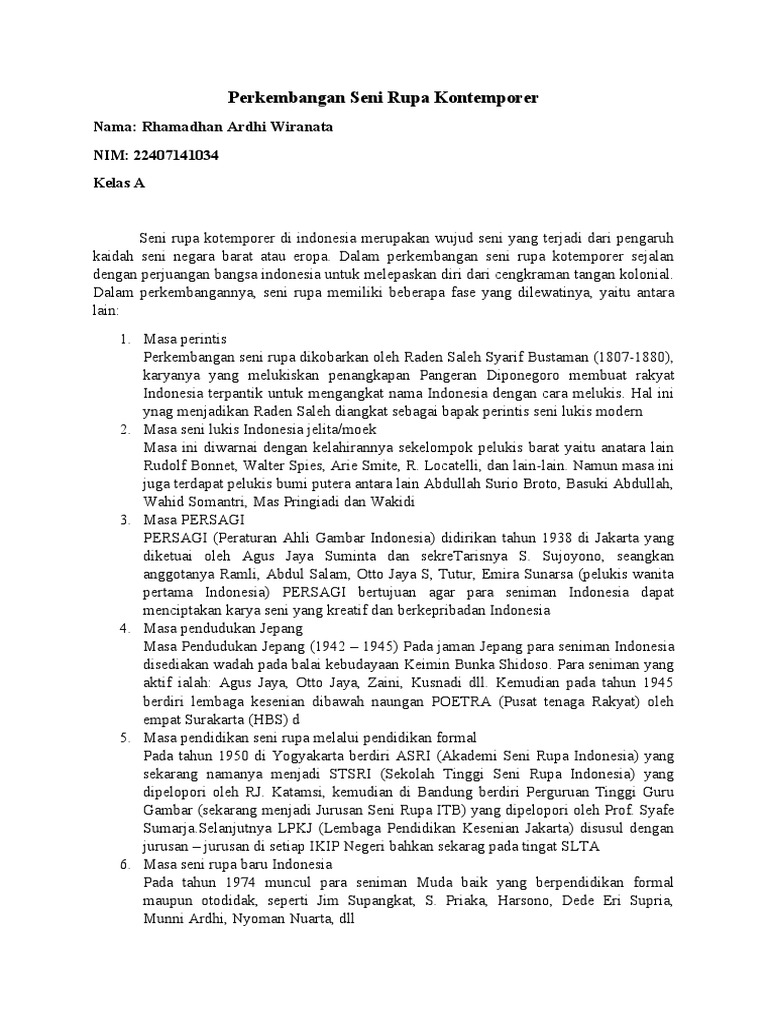 Perkembangan Seni Rupa Kontemporer Indonesia | PDF | Sejarah | Klasik