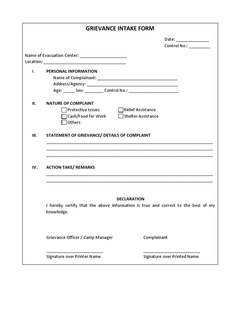 Grievance Intake Form Template | PDF