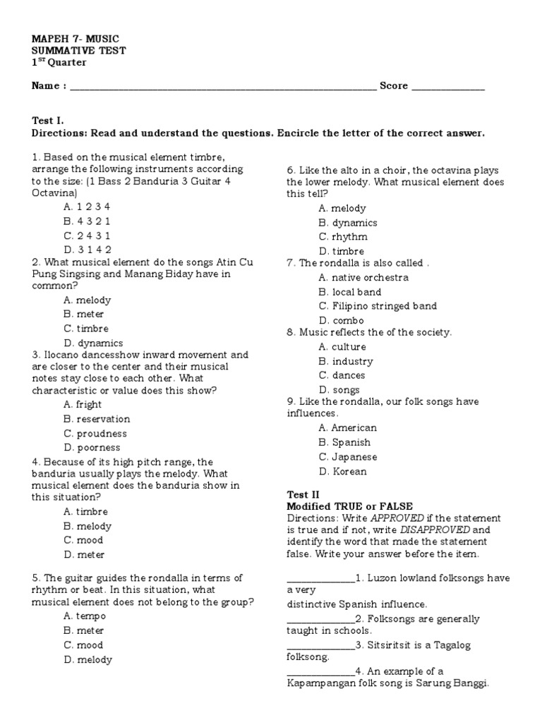 Mapeh 7 - Summative Test | PDF | Swimming (Sport) | Individual Sports Mapeh 7 - Summative Test | PDF | Swimming (Sport) | Individual Sports