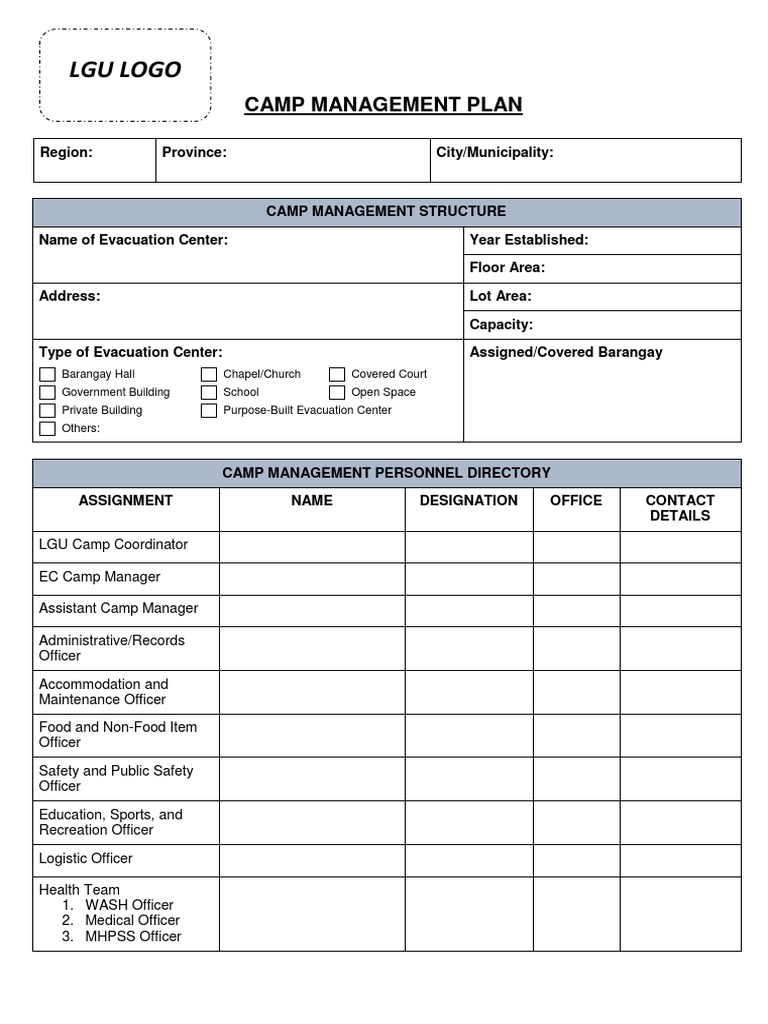 EC Camp Management Plan | PDF | Hand Washing | Toilet