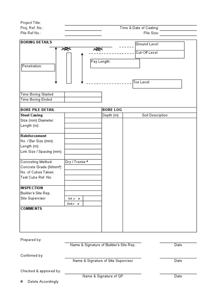 Bored Pile Record Sheet | PDF