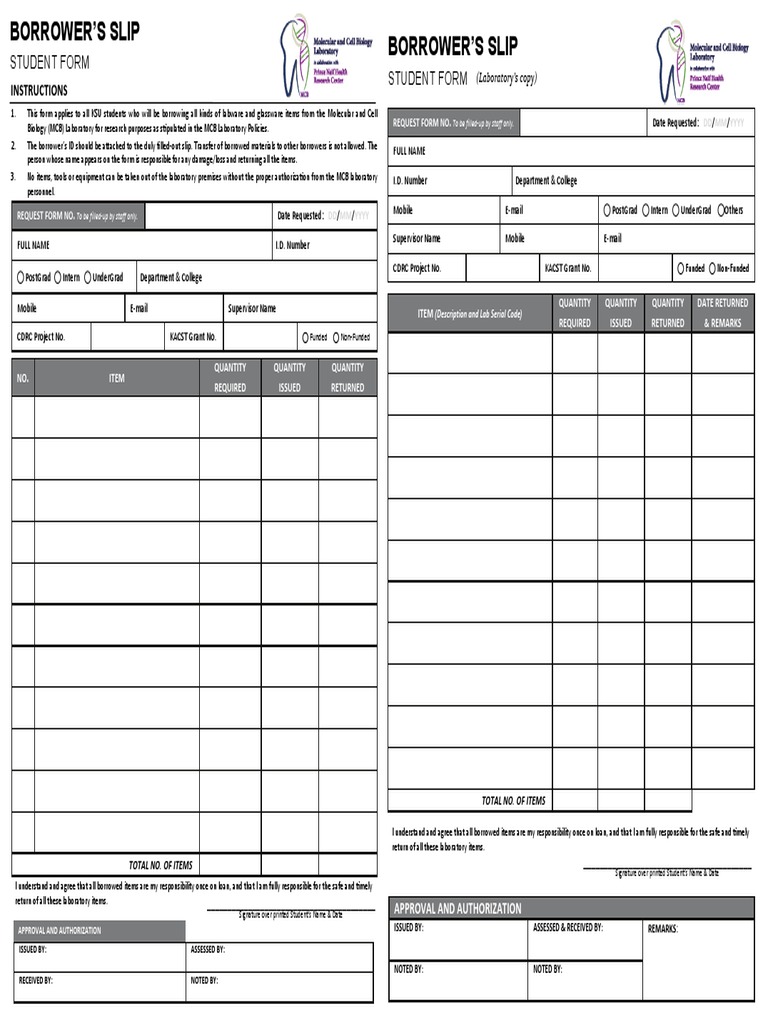 Borrower-Slip-Student-v1.2.pdf | PDF | Laboratories