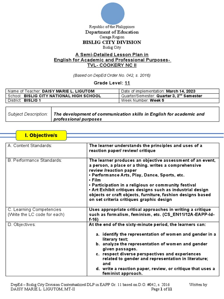 Zemi Detailed Lesson Plan in EAPP EXPLICIT TEACHING | PDF | Gender | Gender Studies