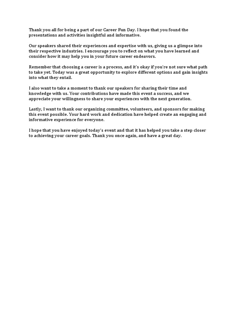 Career Fun Day (Closing Remarks) | PDF