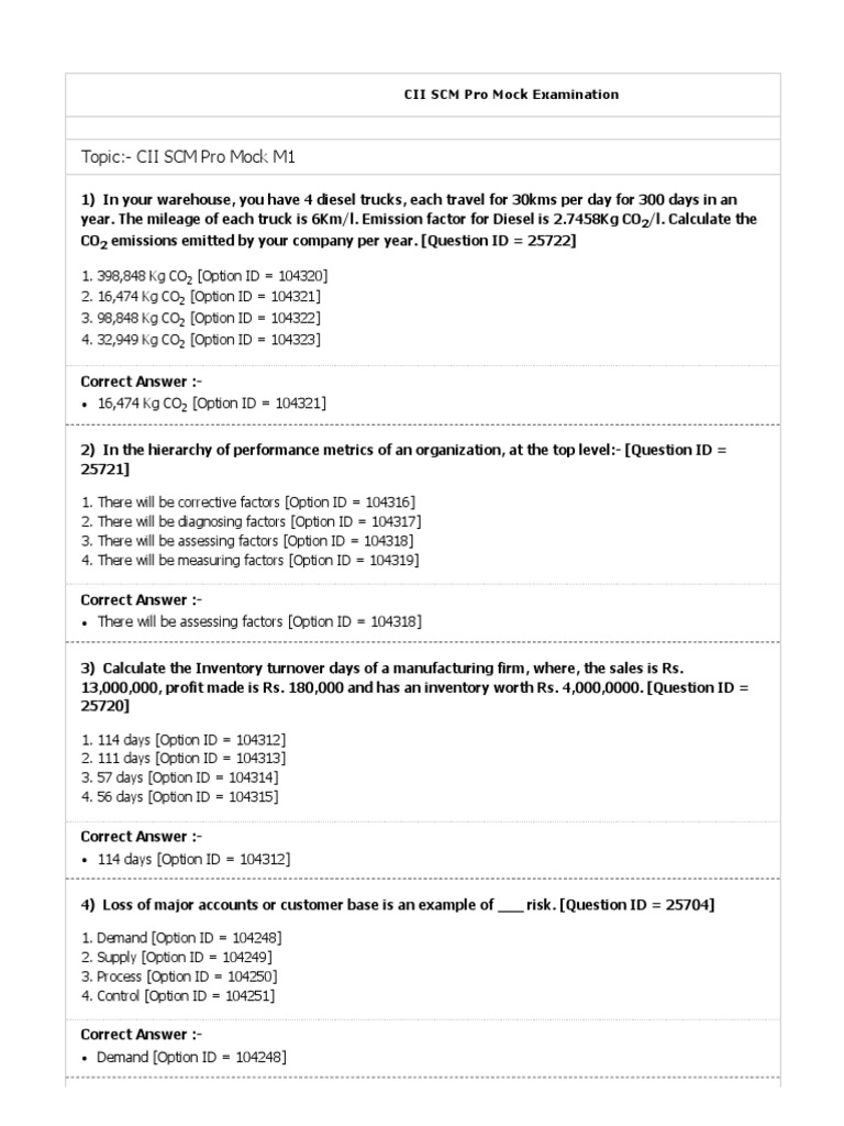 CII SCM Pro Mock Examination PDF | PDF | Customer Relationship ...
