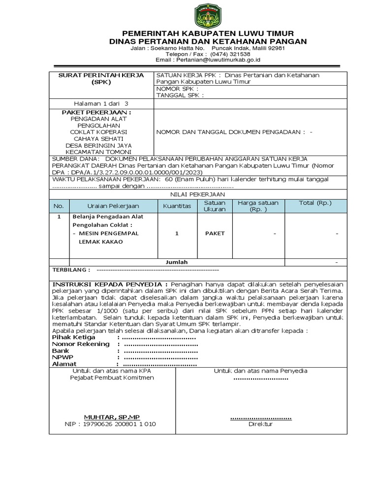 Draft SPK MESIN PRESS LEMAK KAKAO | PDF | Bisnis | Teknologi & Rekayasa