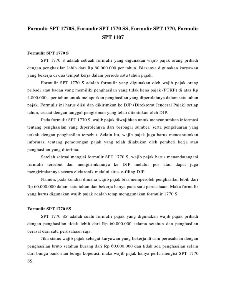 Panduan Formulir SPT 1770 S dan SS | PDF | Pengelolaan Keuangan & Uang