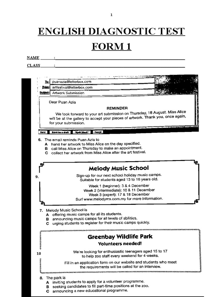 English Diagnostic Test | PDF
