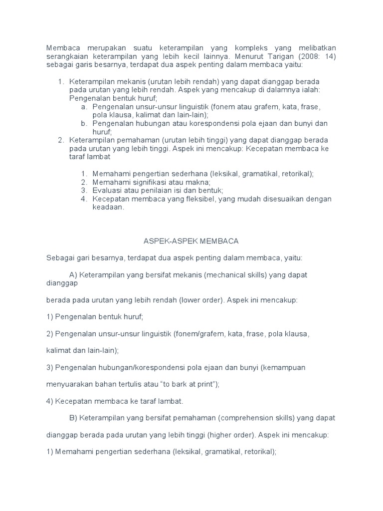 Aspek Aspek Membaca | PDF