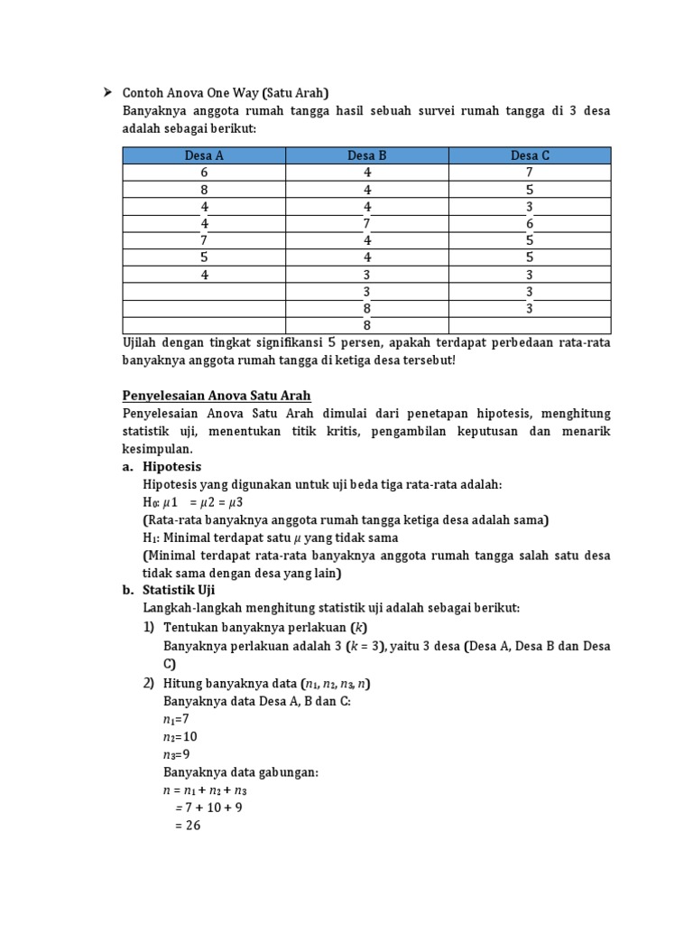 Contoh Anova One Way (Satu Arah), Anova Two Way (Dua Arah) | PDF