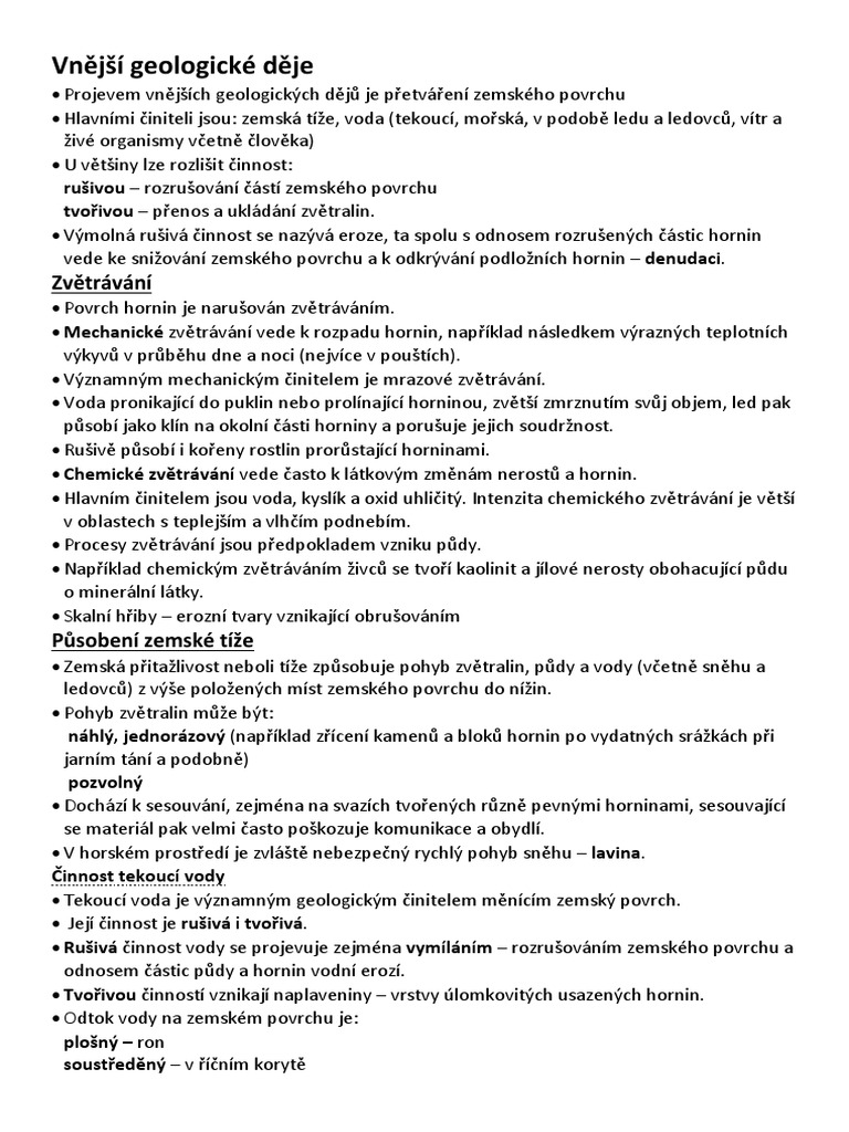 Vnější Geologické Děje - PŘ PDF | PDF