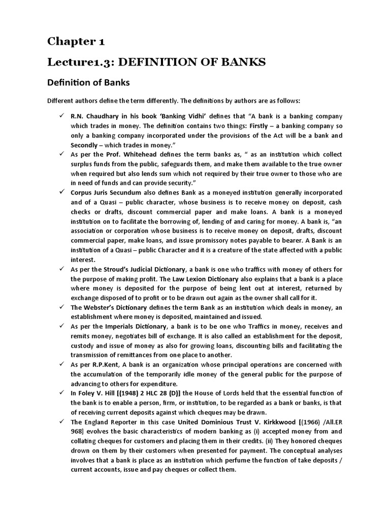 Chapter 1. Lecture 1.3 Def. of Bank | PDF | Banks | Money