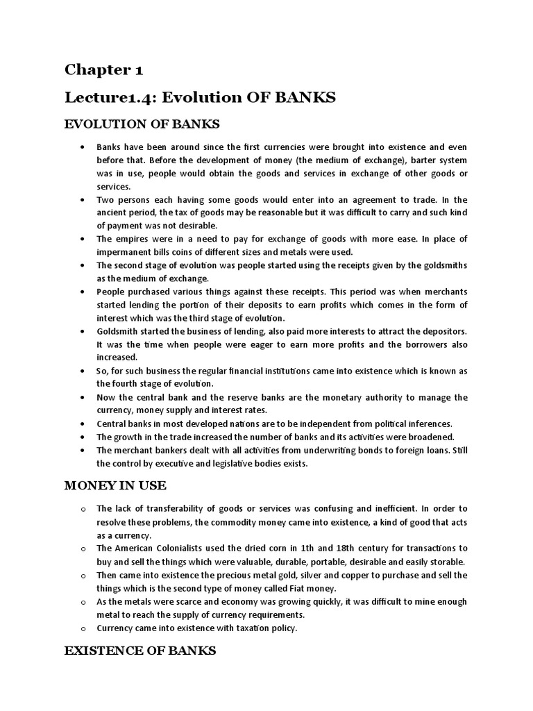 Chapter 1. Lecture 1.4 Evolution of Bank | PDF | Banks | Money Chapter 1. Lecture 1.4 Evolution of Bank | PDF | Banks | Money