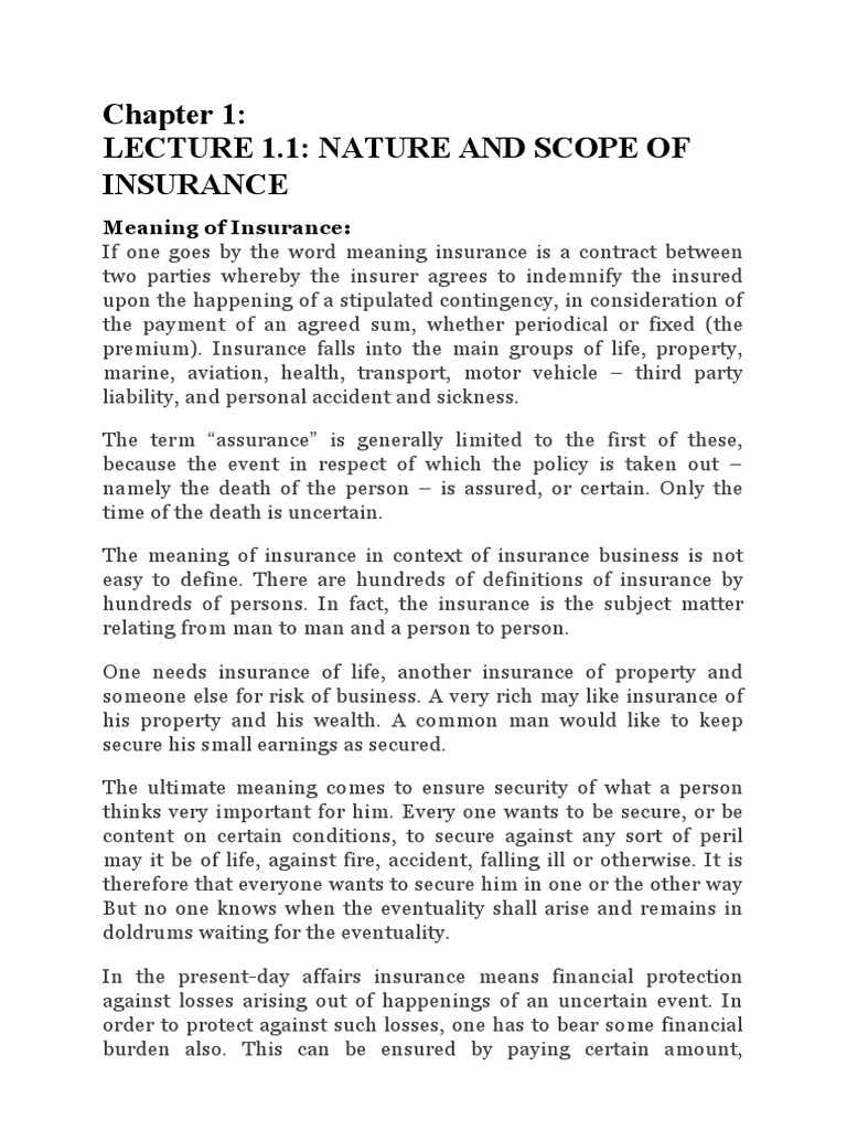 Ch.1 L1.1 Nature & Scope of Insurance | PDF | Insurance | Risk