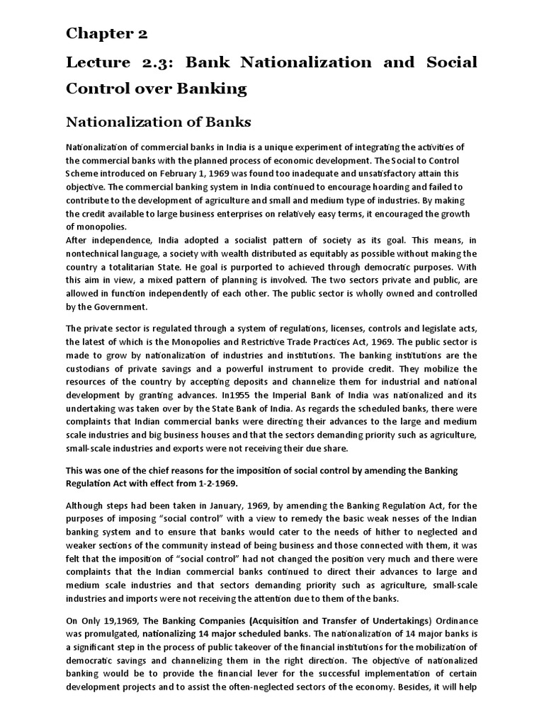 Chapter 2. Lecture 2.3 Bank Nationalization and Social Control Over Banking | PDF | Banks | Interest