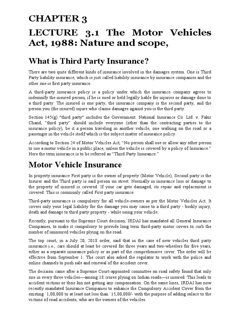 Chapter 5 L-5.1 The Motor Vehicles Act, 1988 Nature and Scope | PDF ... Chapter 5 L-5.1 The Motor Vehicles Act, 1988 Nature and Scope | PDF ...