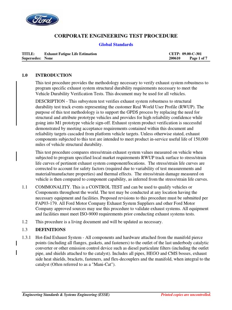 Exhaust Fatigue Life Estimation Methodology for Validating Structural Durability Requirements ...