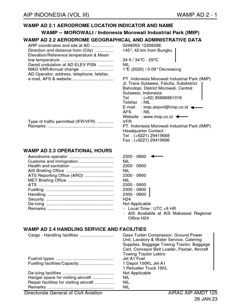 2534-WAMP AD 2.1 To AD 2.24 AIRAC AIP AMDT 125 26 JAN 23 | PDF | Runway | Airport