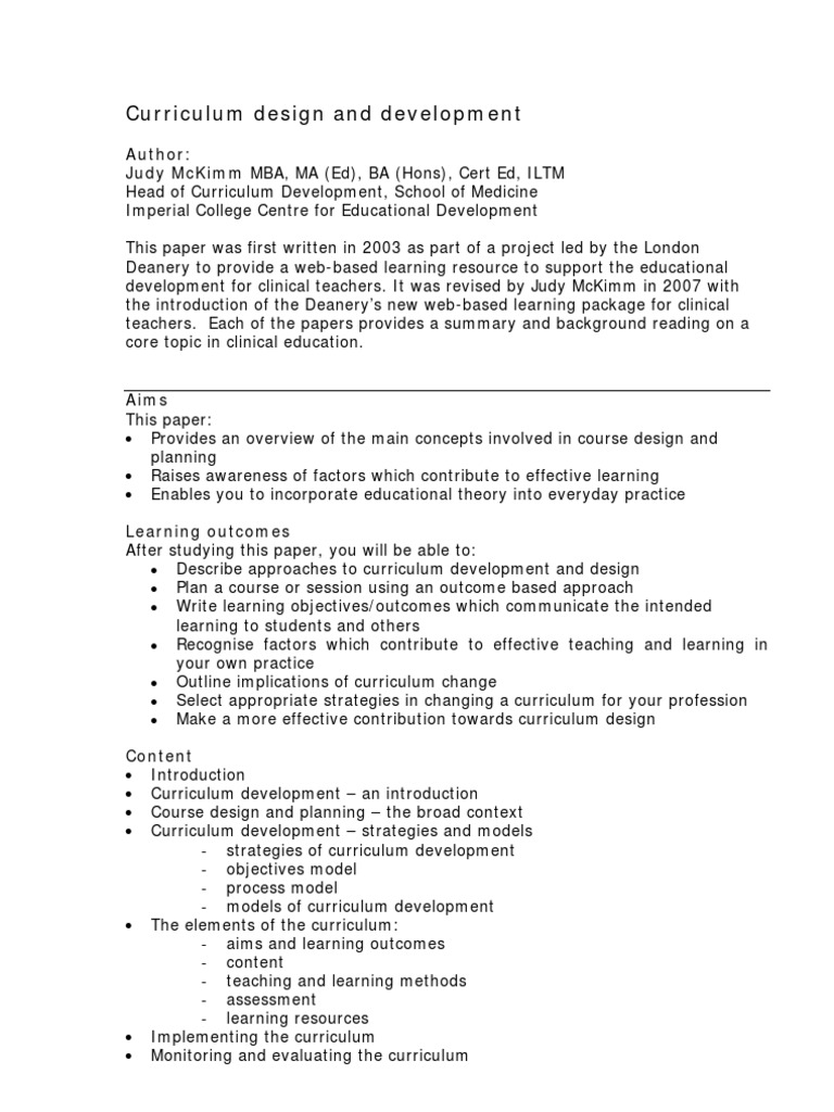 Curriculum Design and Development | PDF | Curriculum | Educational ...