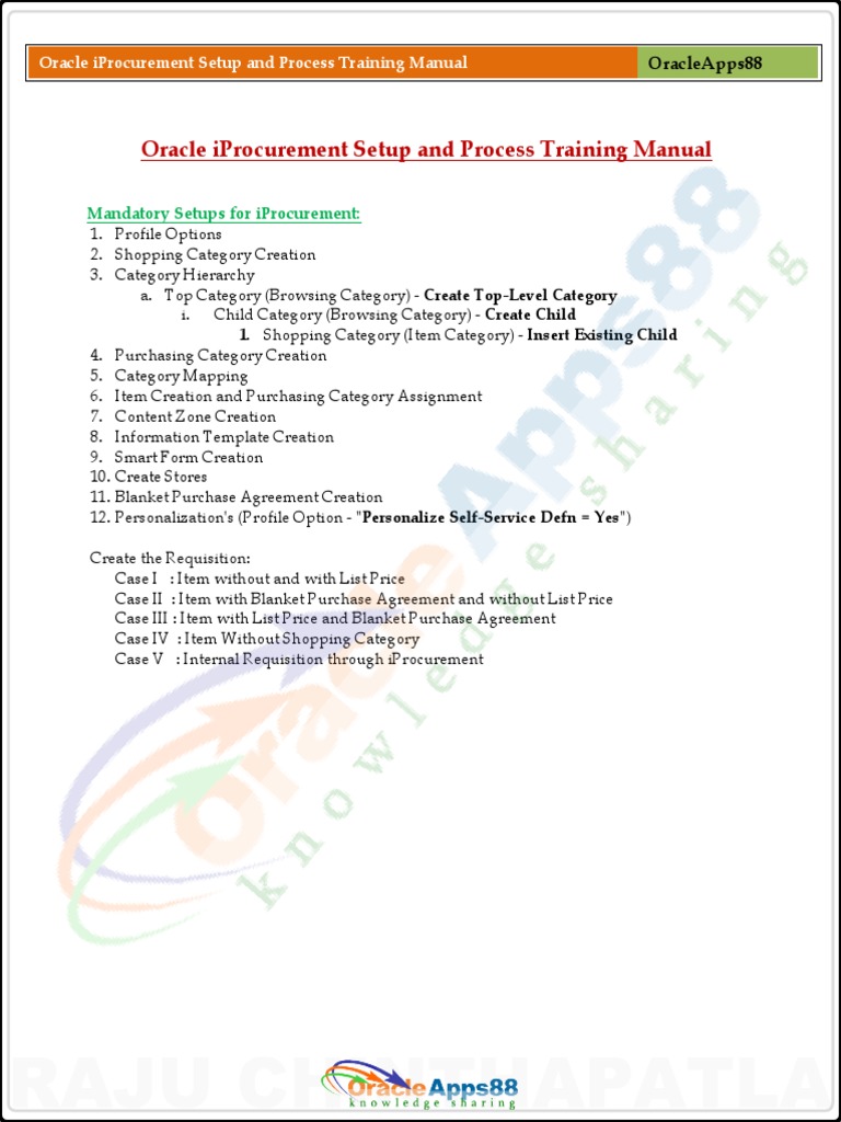 Oracle iProcurement Setup and Process Training Manual | PDF